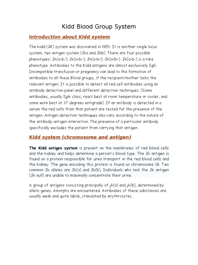 Kidd Blood Group System (2 | PDF | Blood Type | Tissue (Biology)