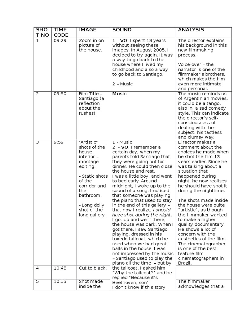 Edit Analysis Table | Download Free PDF | Filmmaking | Leisure
