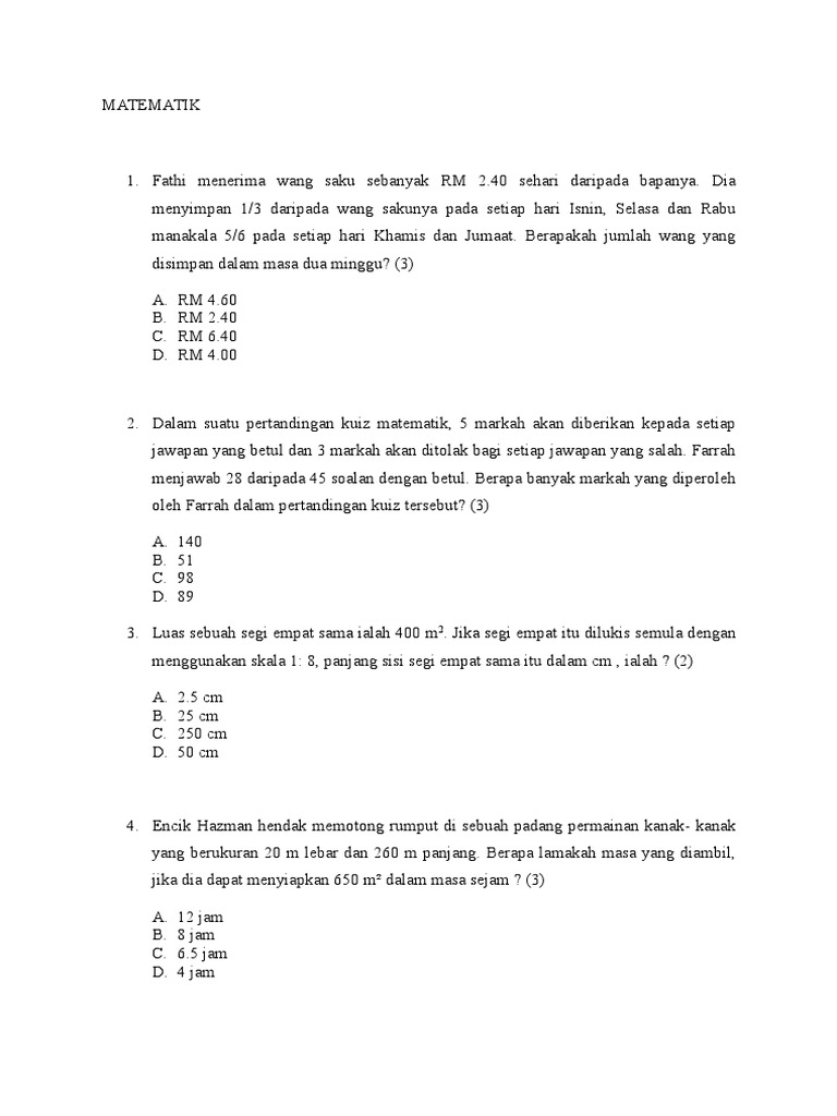 Draf Soalan Pre-Test | PDF
