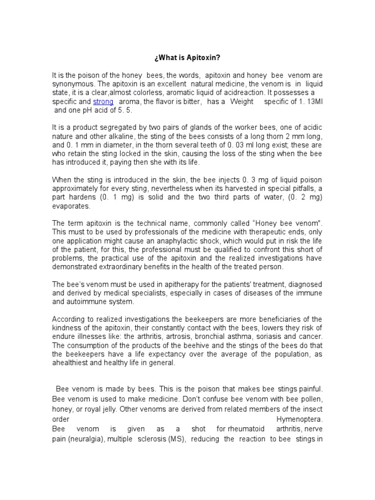 What Is Apitoxin | PDF | Honey Bee | Bees
