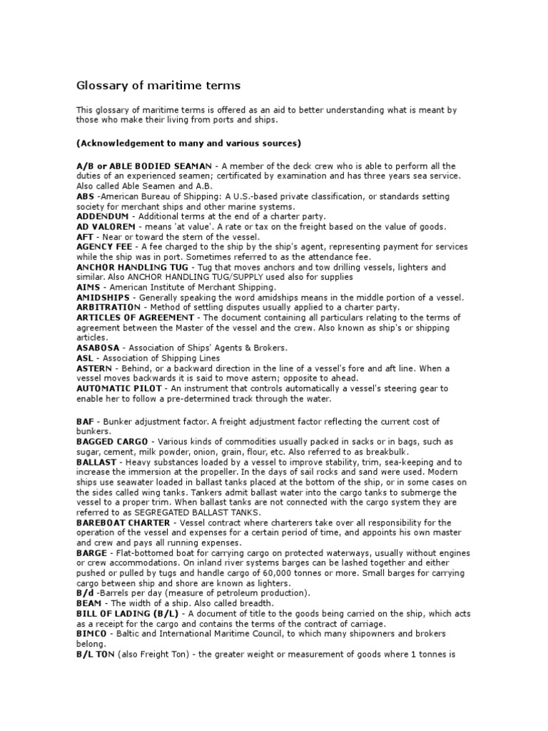 Glossary of Maritime Terms | PDF | Tonnage | Ships