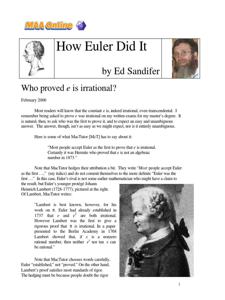 Ed Sandifer - How Euler Did It PDF | PDF | Leonhard Euler | Teaching ...