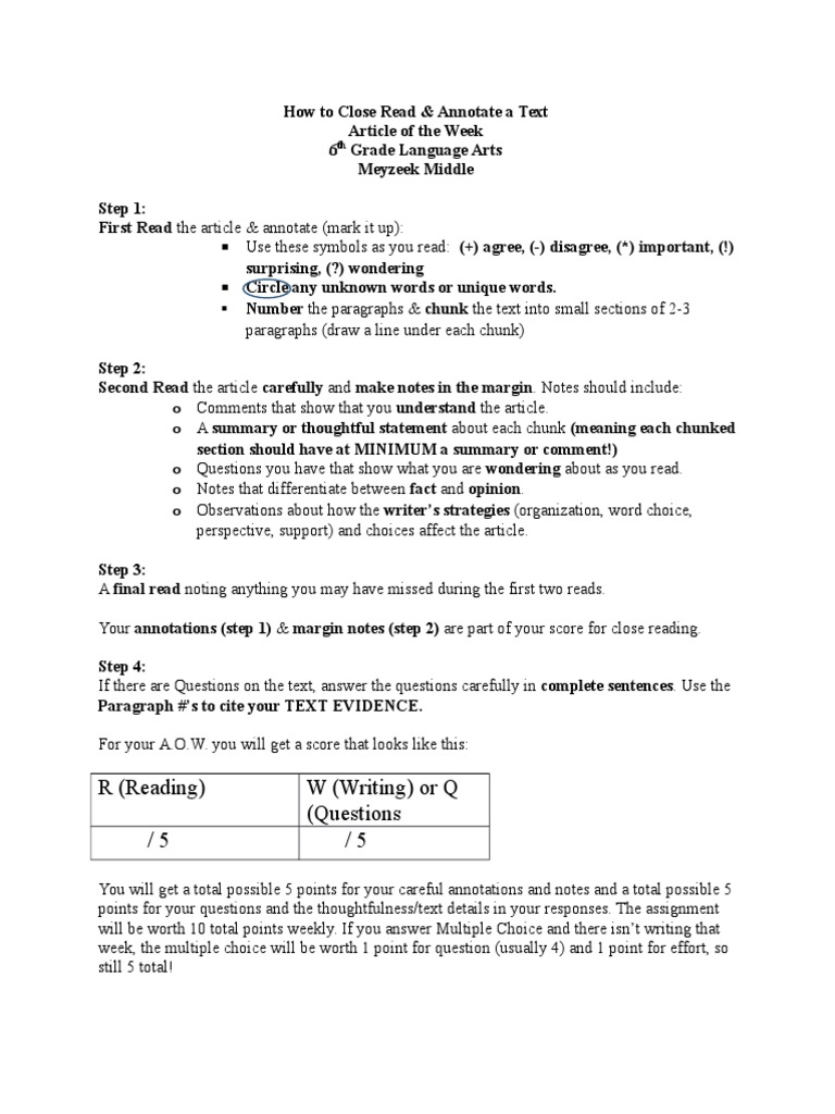 Close Reading & Annotation Guide | PDF