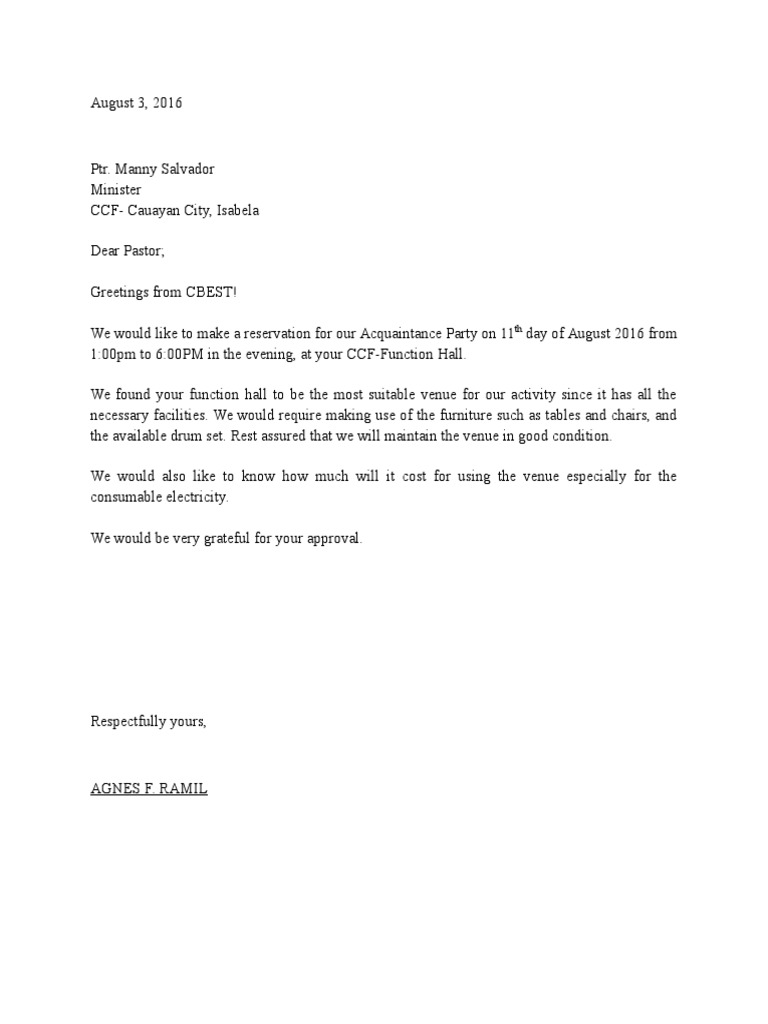 Letter of Request Venue | PDF