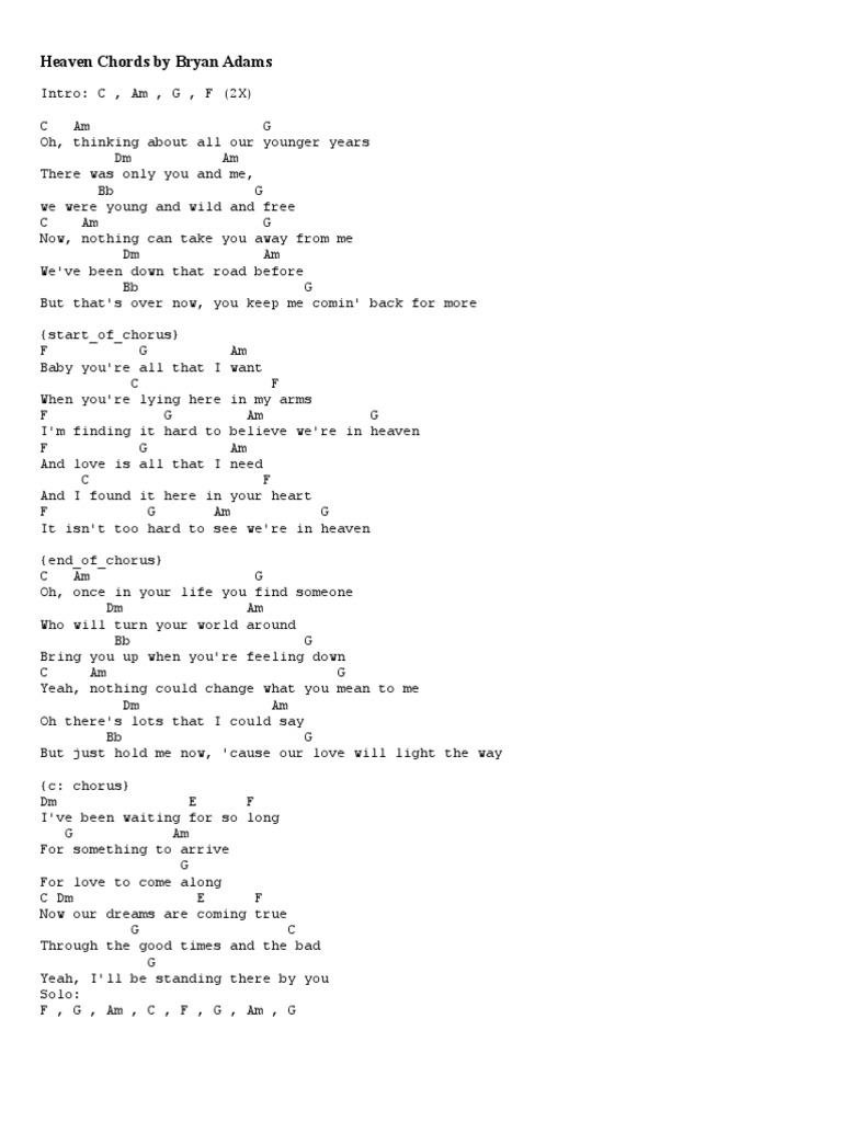 Heaven Chords by Bryan Adams