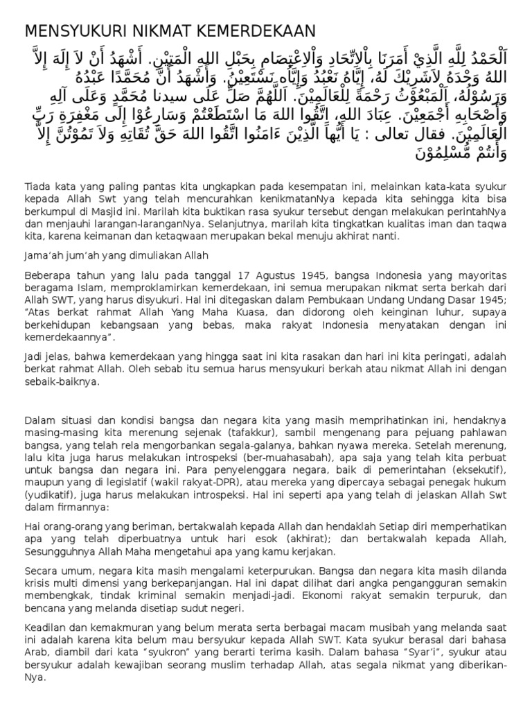 Mensyukuri Nikmat Kemerdekaan | PDF