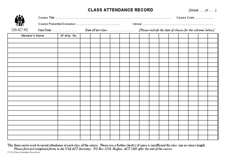 Class Attendance Record Sheet | PDF