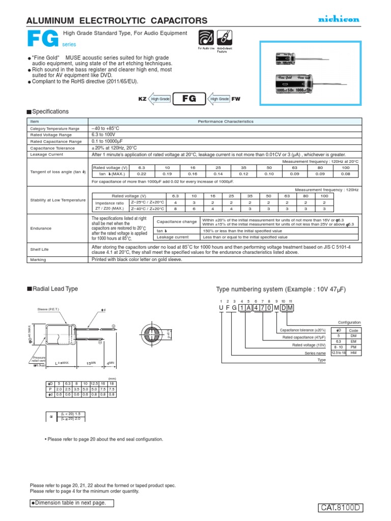 Aluminum Electrolytic Capacitors: Specifications | PDF | Capacitance ...