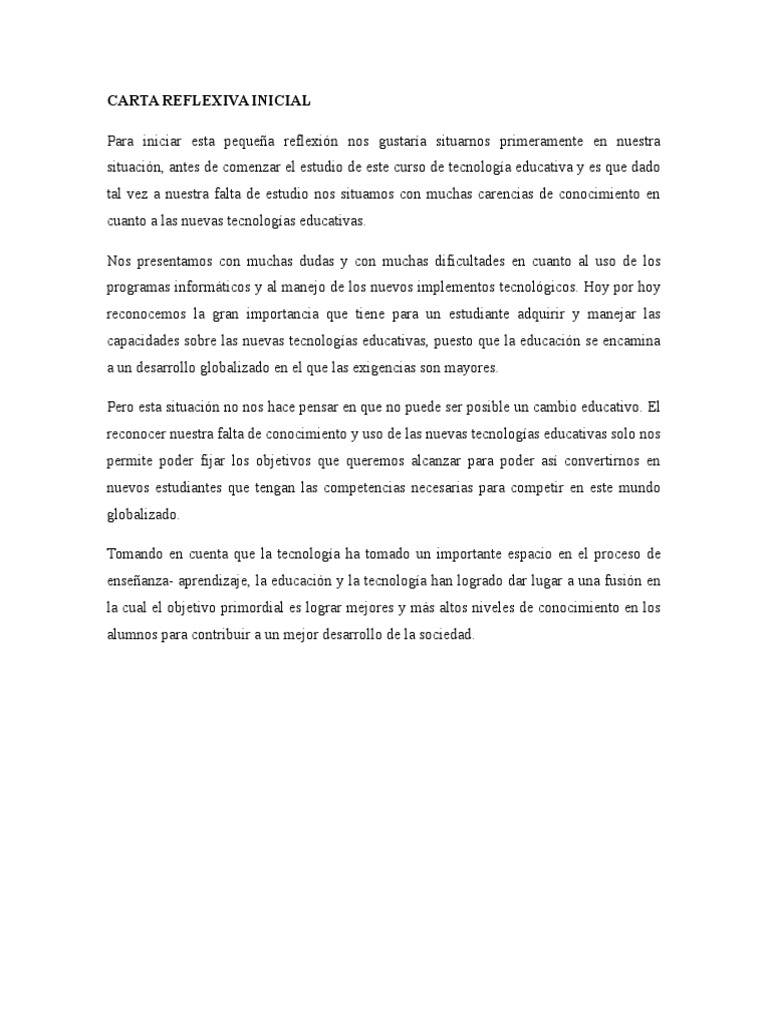 Carta Reflexiva Inicial | PDF