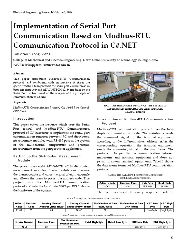 Implementation of Serial Port Communication Based On Modbus-RTU Communication Protocol in C# ...