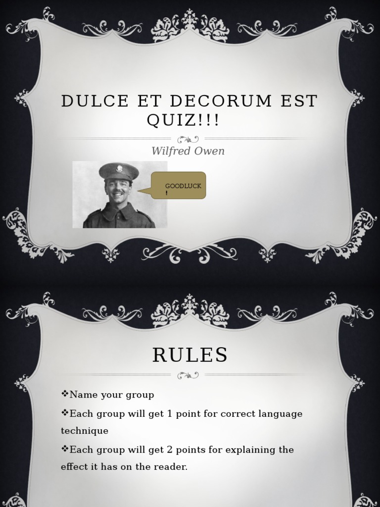 Dulce Et Decorum Est - Language Features Quiz | PDF