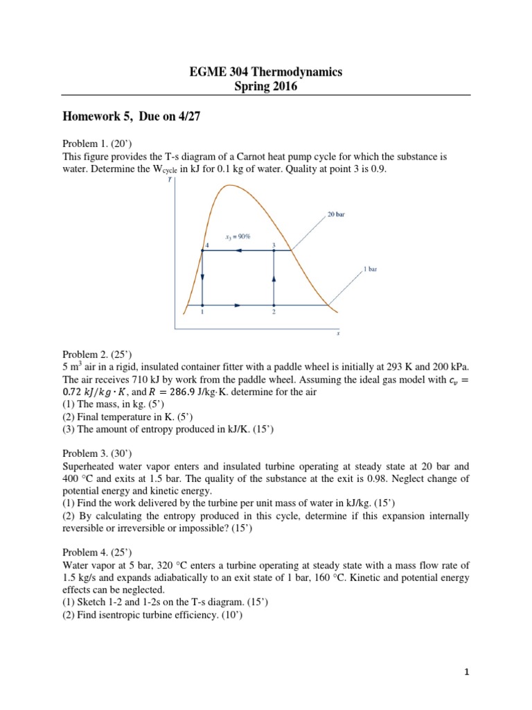 Thermodynamics Homework 5 Solutions | PDF