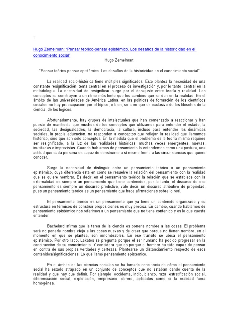 Zemelman | PDF | Macroeconómica | Epistemología