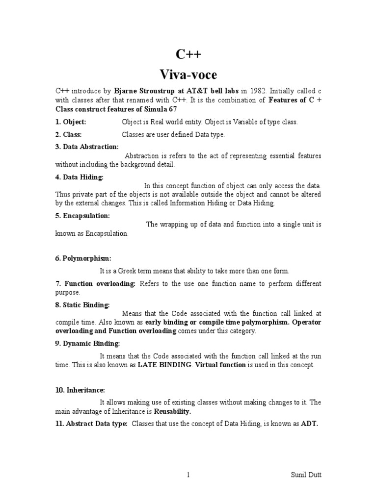 C Viva Voc Pdf Constructor Object Oriented Programming Programming