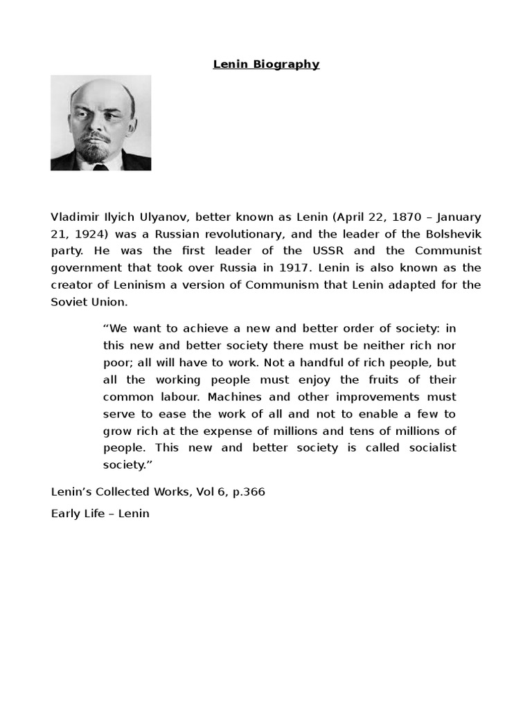 Lenin Biography | Download Free PDF | Vladimir Lenin | Bolsheviks