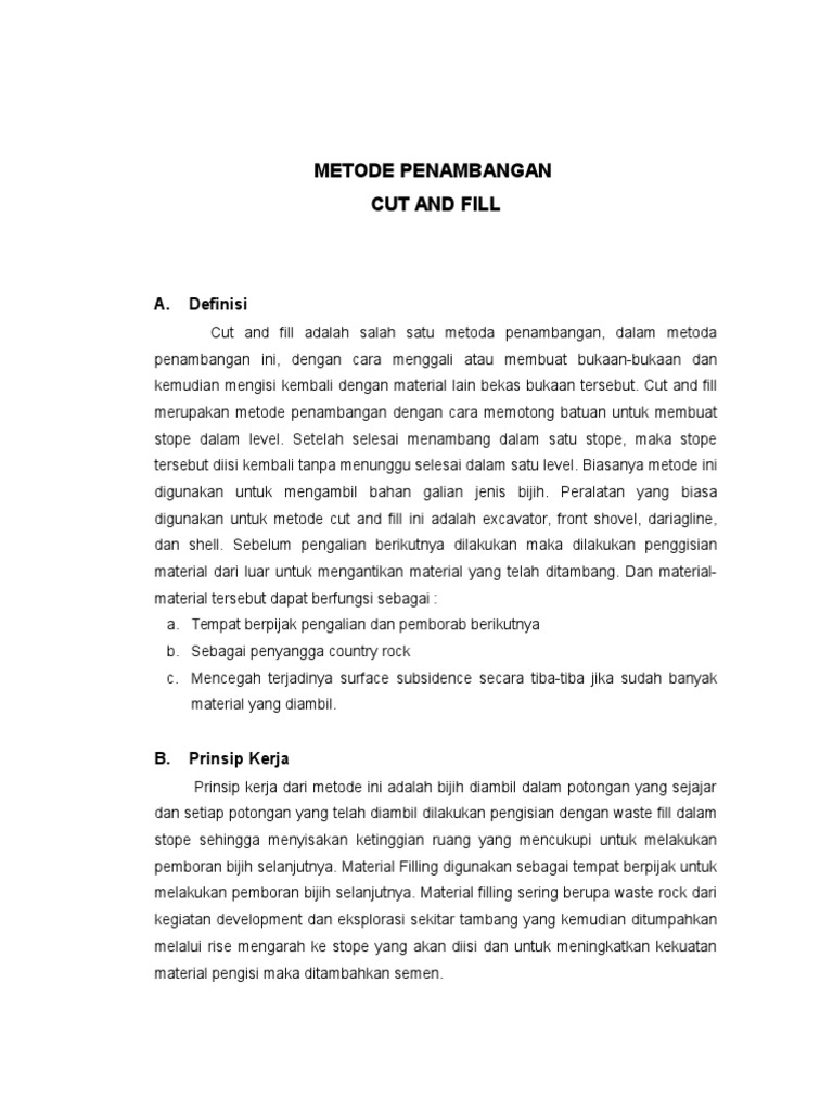 Metode Penambangan Cut and Fill | PDF