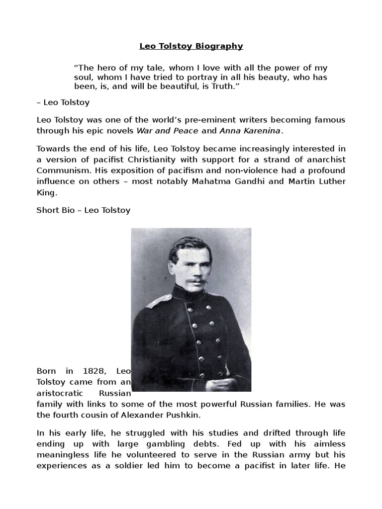 Leo Tolstoy Biography | PDF | Leo Tolstoy | War And Peace