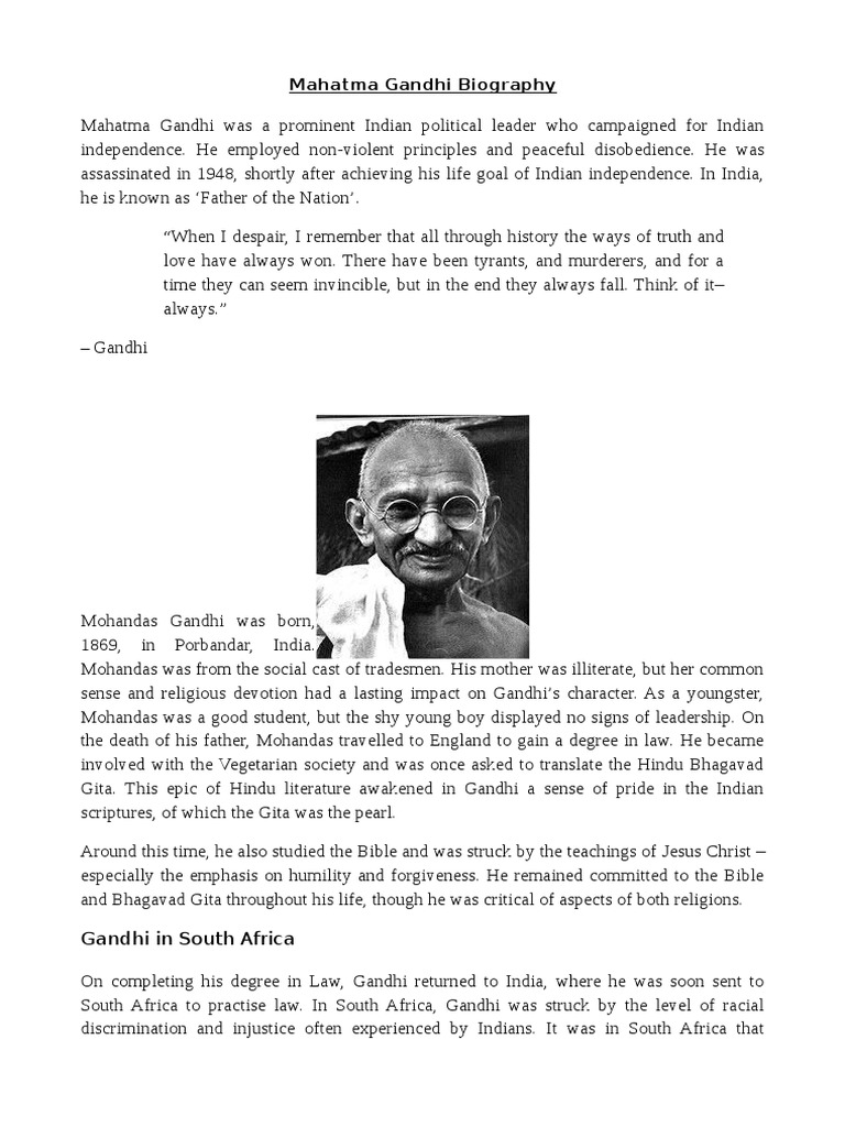Mahatma Gandhi Biography | PDF | Mahatma Gandhi | Partition Of India