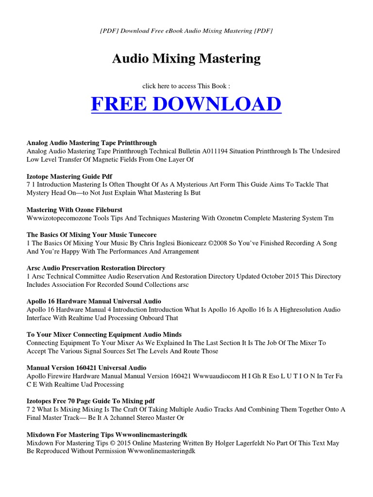 Audio Mixing Mastering | PDF | Sound Recording And Reproduction | Sound ...