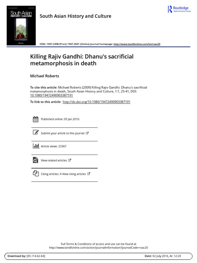 Killing Rajiv Gandhi Dhanu S Sacrificial Metamorphosis in Death | PDF ...