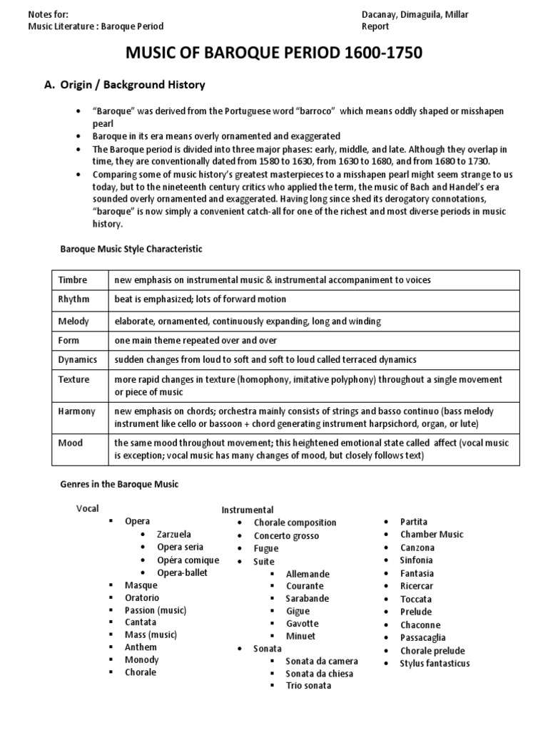 Music of The Baroque Period Notes | PDF | Baroque Music | George ...