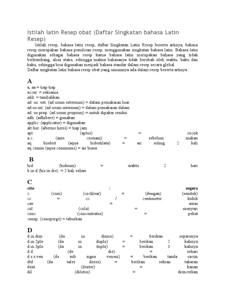 Istilah Latin Resep Obat | PDF | Memasak, Makanan, & Anggur | Kesehatan ...