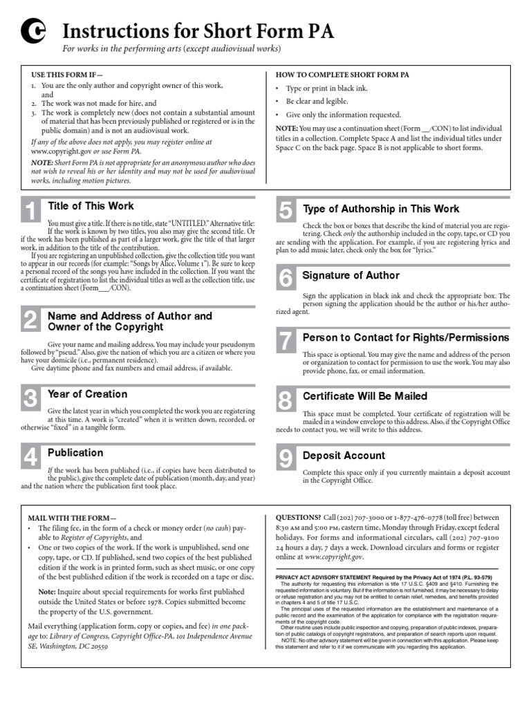 Form PA | PDF | United States Copyright Office | Copyright