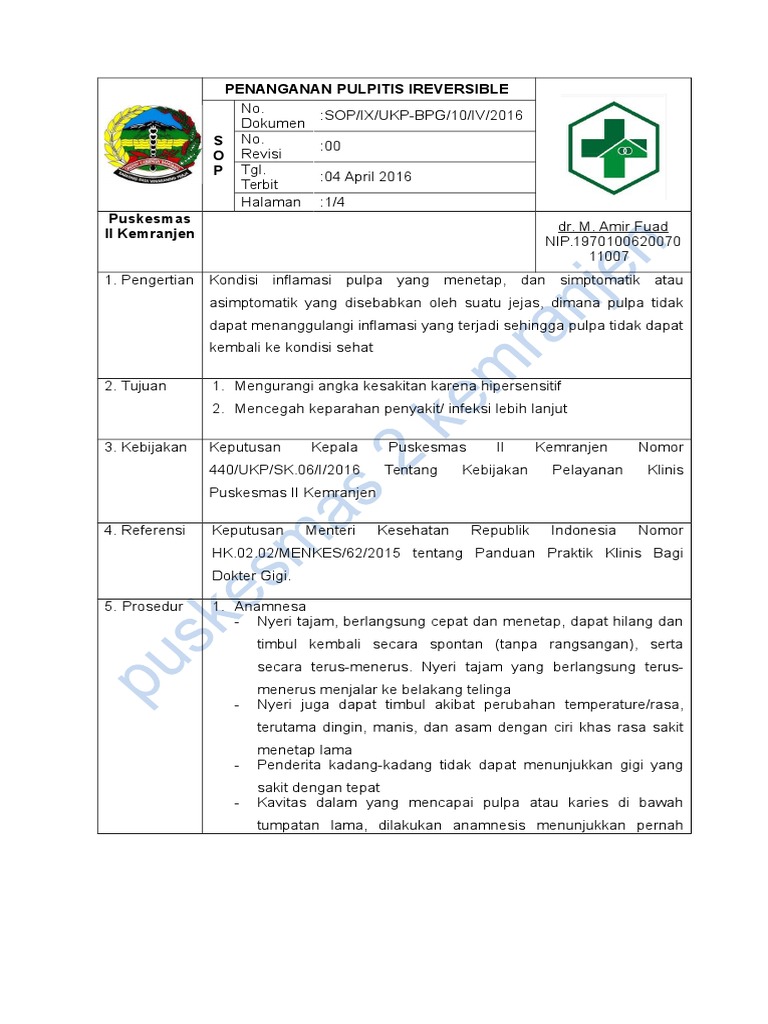 10 Sop Pulpitis Ireversible | PDF | Kesehatan Holistik
