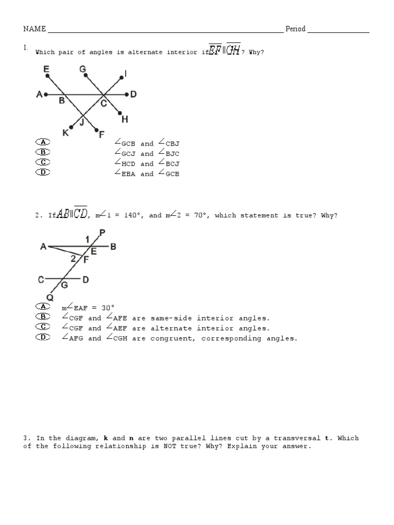 Geometry Angle Relationships Quiz | PDF