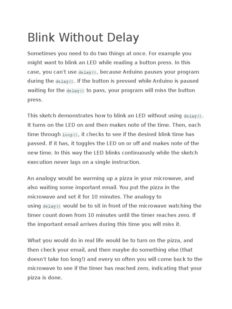 Blink Without Delay Pdf Electronic Circuits Arduino