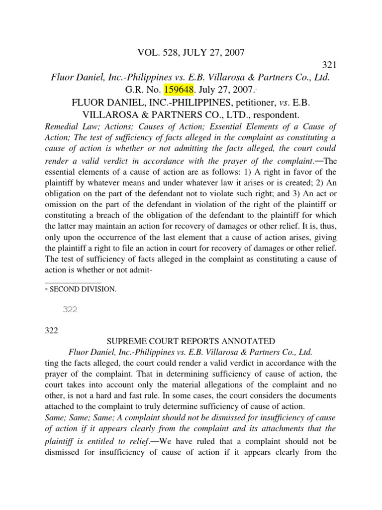 Fluor Daniel V EB Villarosa | PDF | Complaint | Cause Of Action