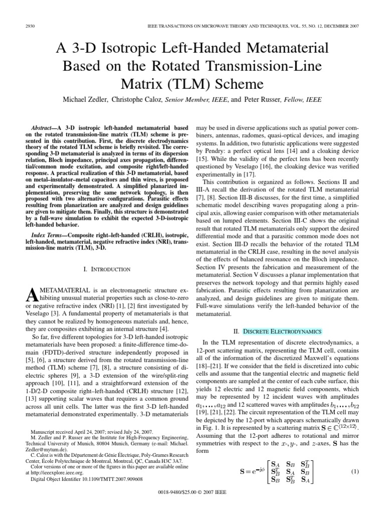 A 3-D Isotropic Left-Handed Metamaterial Based On The Rotated ...