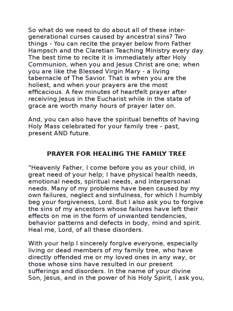 Prayer for Healing of the Family Tree | Prayer | Eucharist