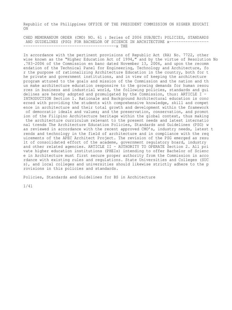 BS Architecture Curriculum | PDF | Architect | Academic Degree