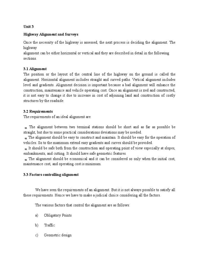 Unit 3 Highway Alignment and Surveys | PDF | Traffic | Road