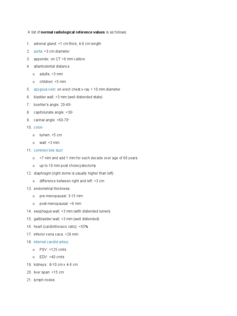 Aorta: Normal Radiological Reference Values | PDF