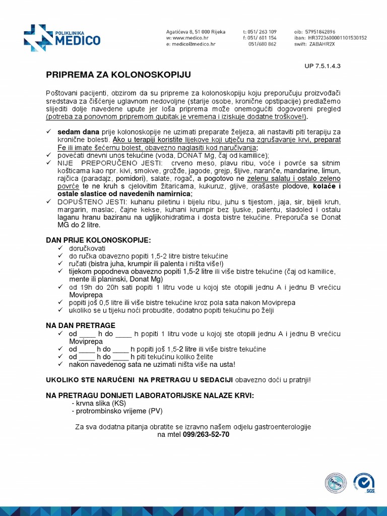 Priprema Za Kolonoskopiju PDF | PDF Priprema Za Kolonoskopiju PDF | PDF