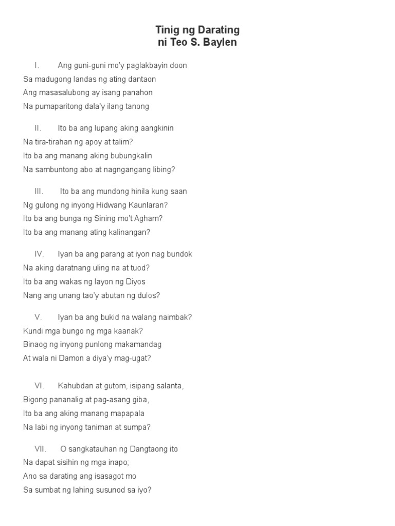 Tinig NG Darating Ni Teo S. Baylen | PDF
