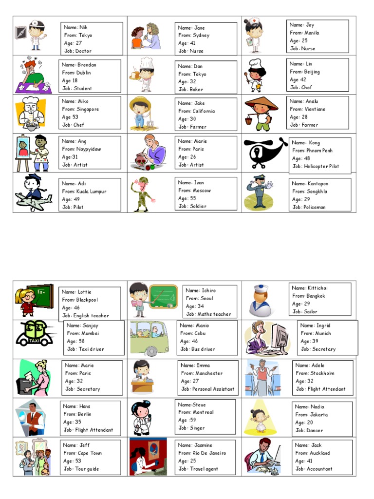 Personal Information Roleplay Cards | PDF