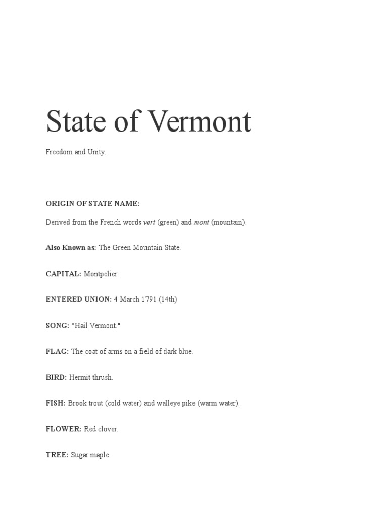 Vermont: History and Government Overview | PDF | Vermont | United ...