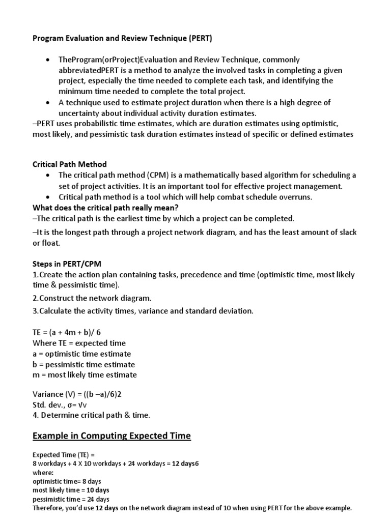 Handout On PERT CPM | PDF | Computers