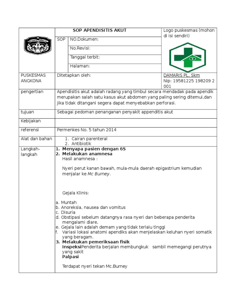 Sop Apendisitis Akut | PDF