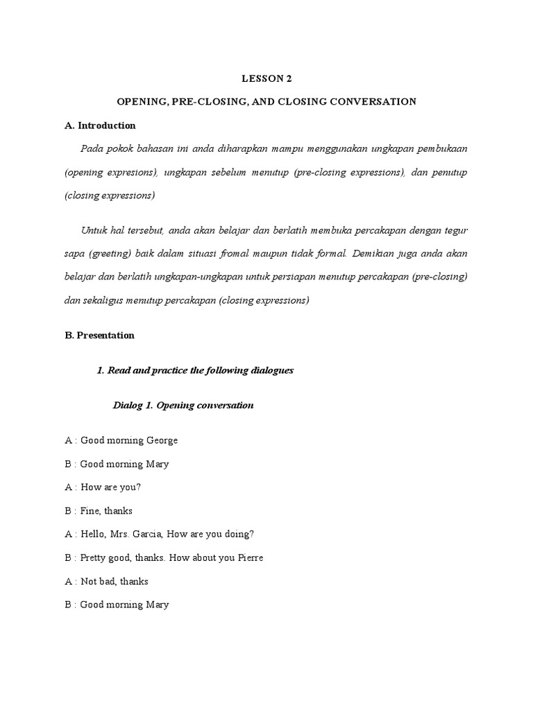 Opening, Pre-Closing and Closing Conversation Skills | PDF