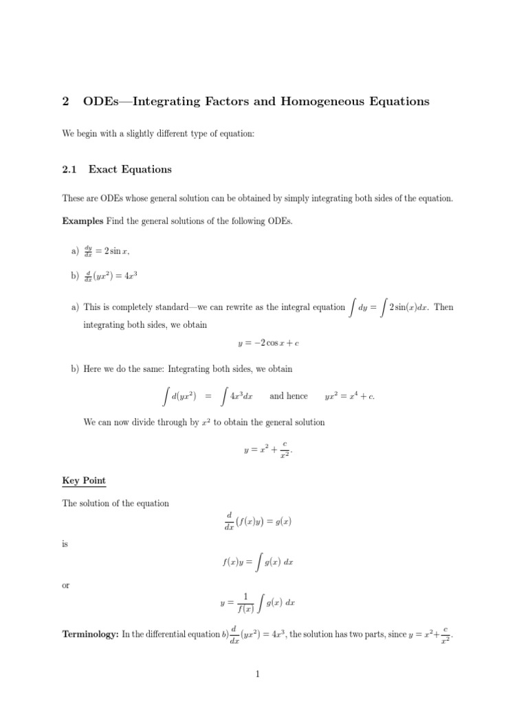 2 Odes-Integrating Factors and Homogeneous Equations | PDF | Ordinary ...