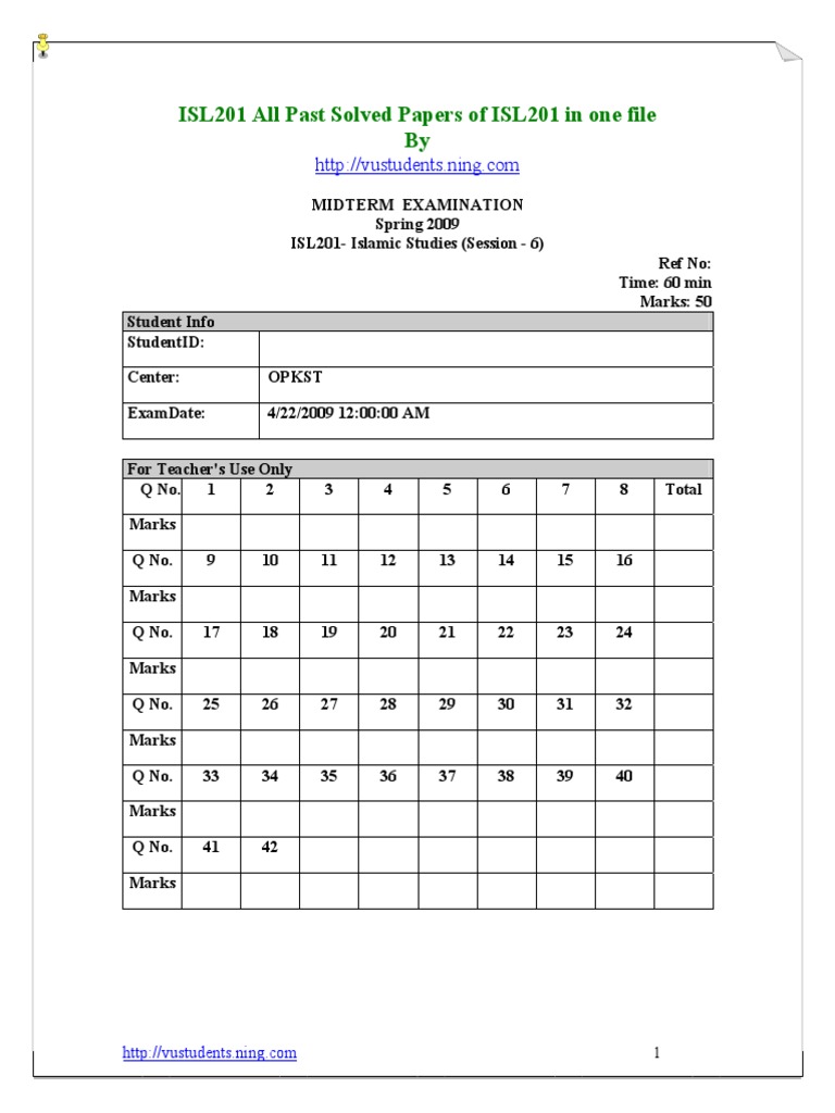 ISL201 All Past Solved Papers of ISL201 in One File by | PDF | Muhammad ...