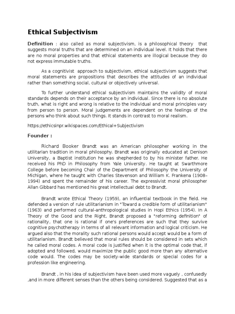 Ethical Subjectivism | Objectivity (Philosophy) | Morality