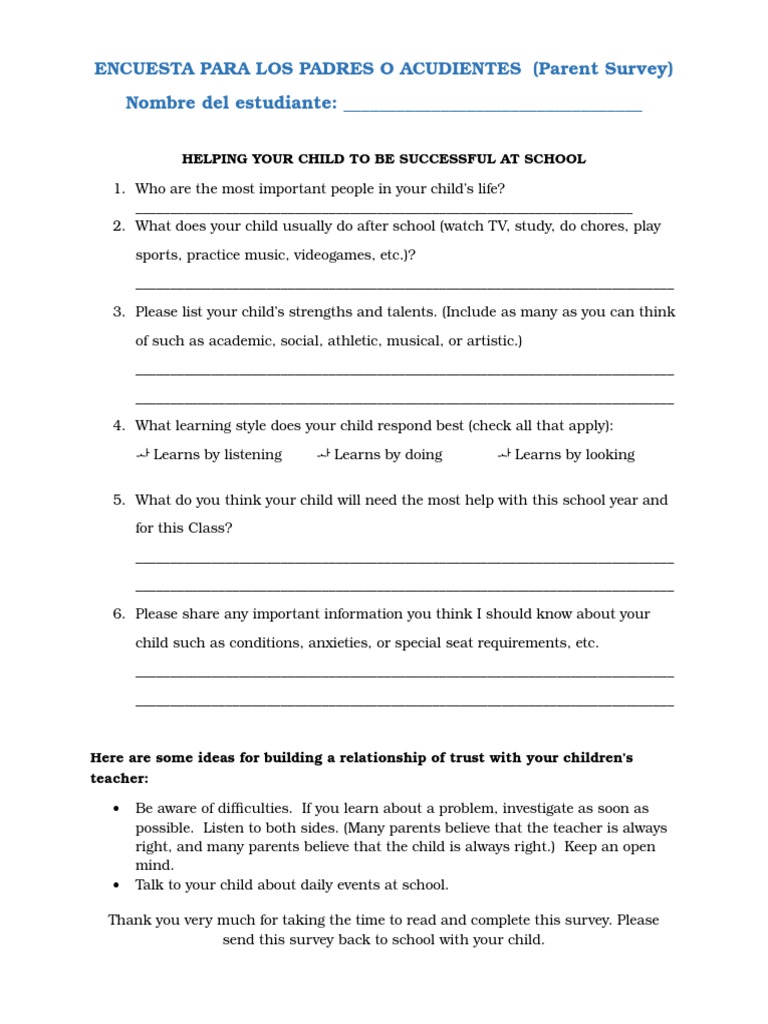 Parent Survey: Supporting School Success | PDF