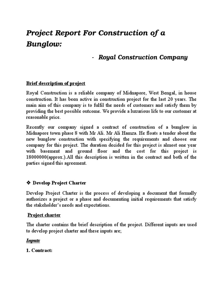 Project Report For Construction of Bunglows - R | PDF | Project ...