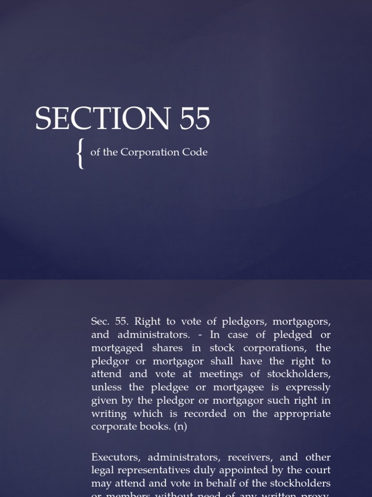 Section 55: of The Corporation Code | PDF | Corporations | Stocks