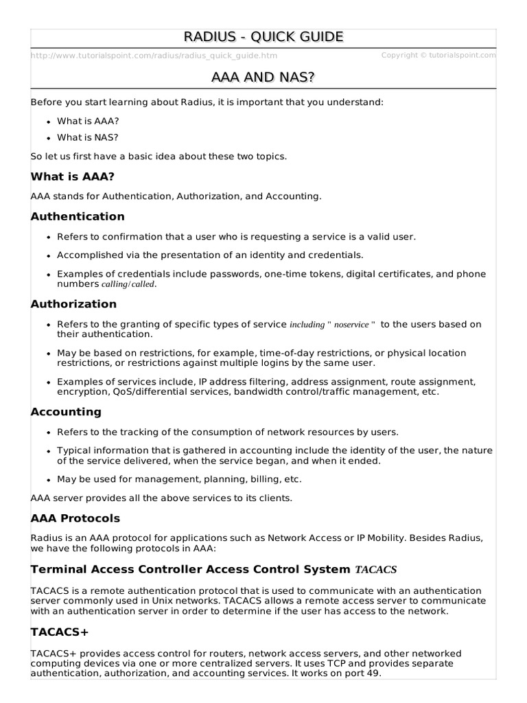 Radius - Quick Guide Aaa and Nas? | PDF | Radius | Computer Network